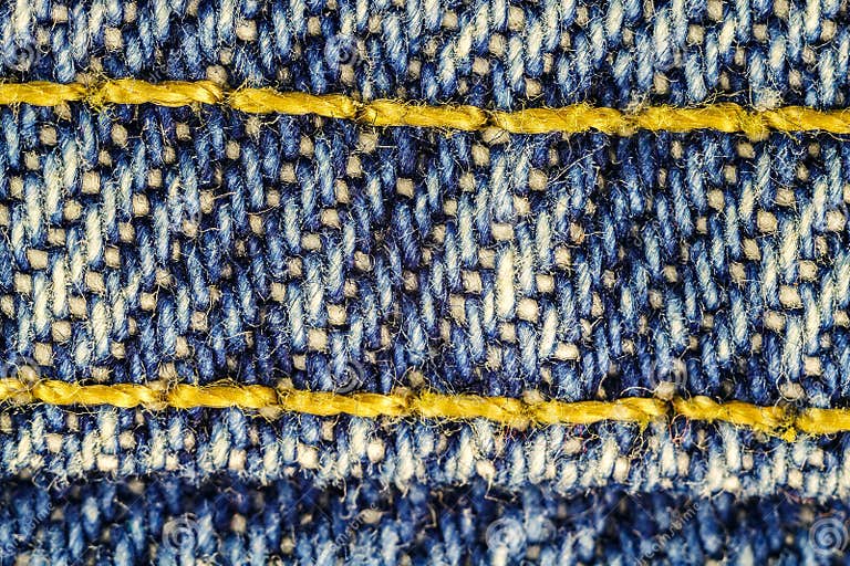 Macro Image of Blue Jeans Interwoven Gold Thread, Denim Texture ...