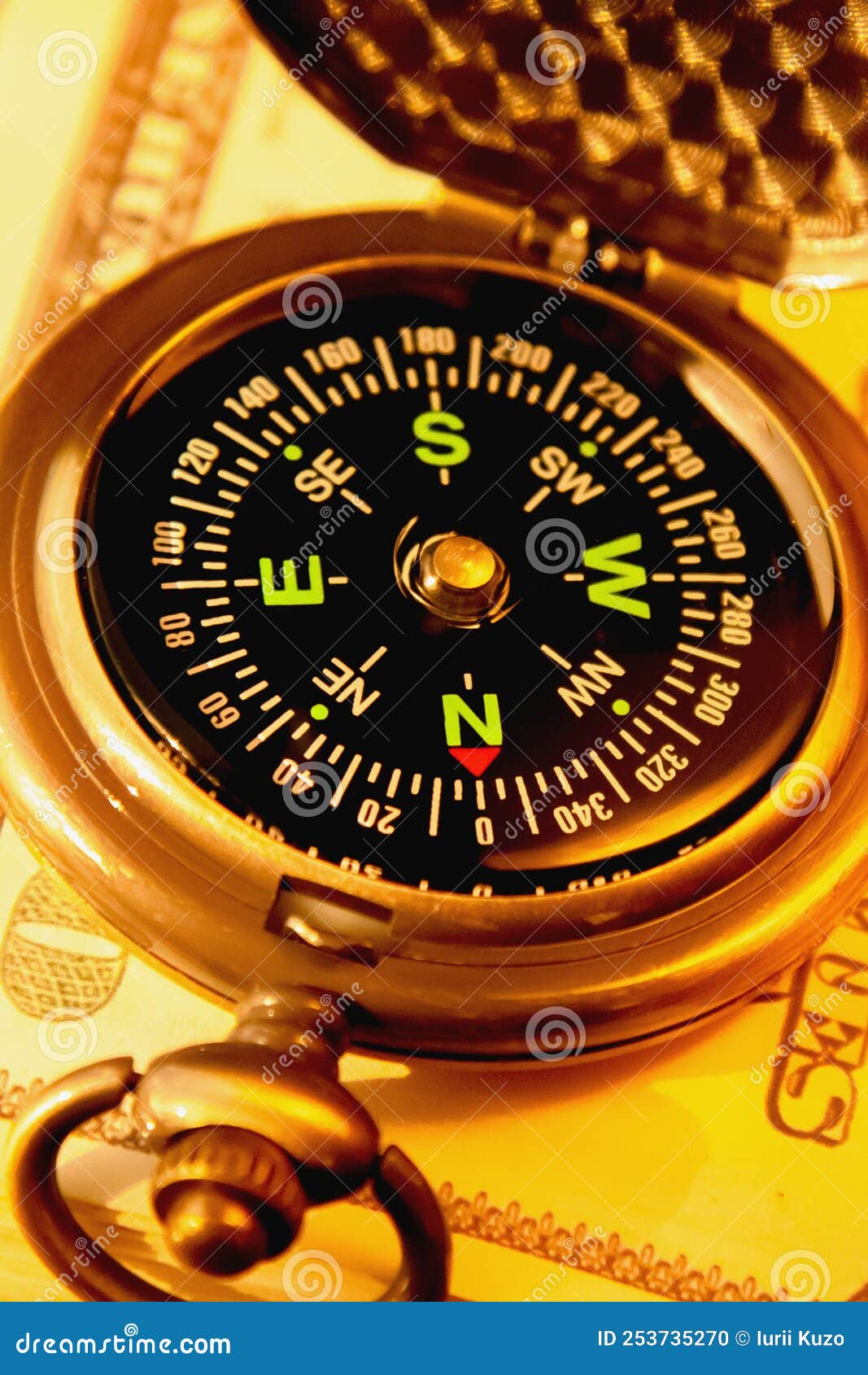 Macro Image of Compass on One Hundred US Dollar Bills Stock Photo - Image of closeup, economy ...