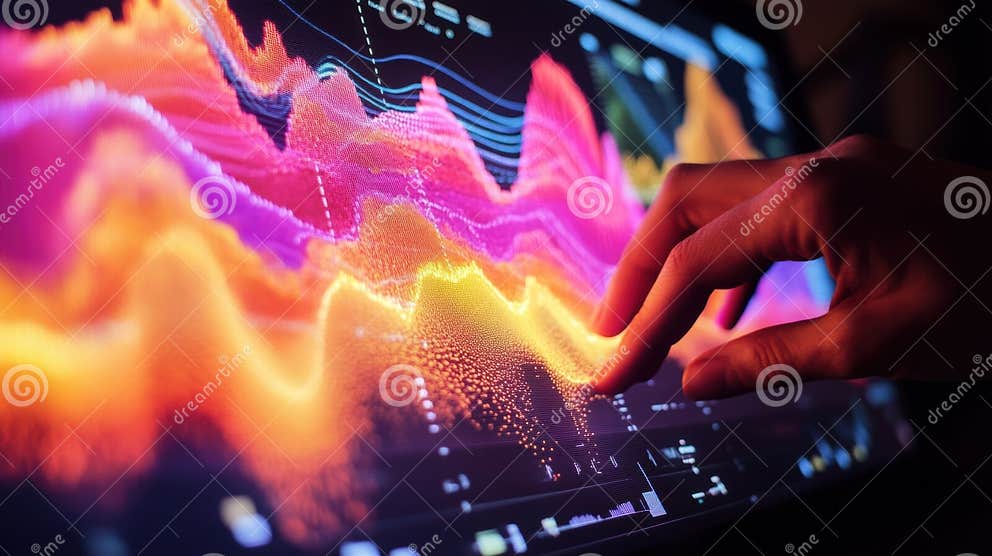 A Macro Image of a Data Analysts Hands Scrolling through a Touchscreen Displaying a Predictive ...