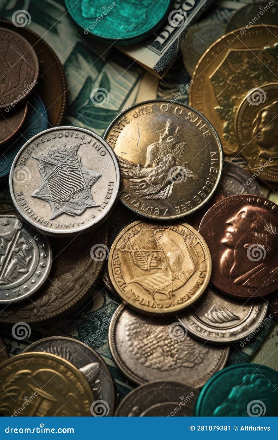 Macro Image of Different Currency Banknotes and Coins Stock Image ...