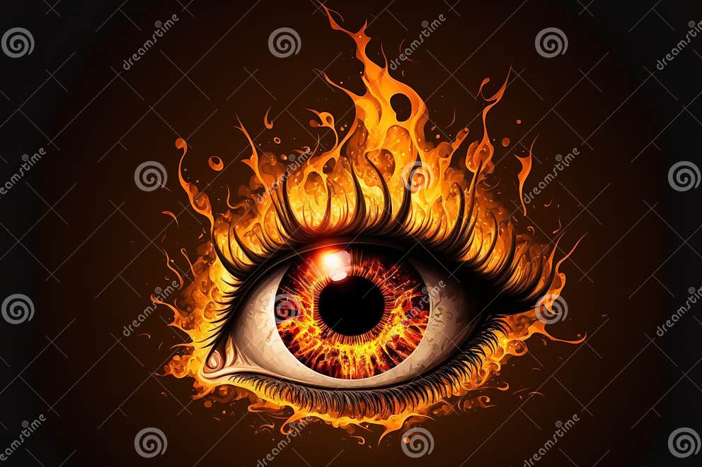 Macro Image of Human Eye with Fire Flames Stock Illustration - Illustration of eyebrow, lens ...