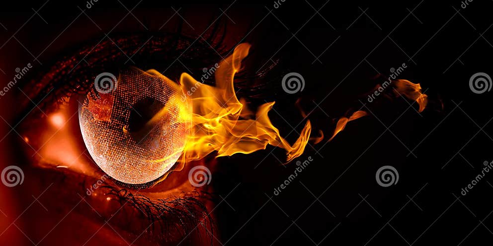 Macro Image of Human Eye with Fire Flames Stock Photo - Image of pupil ...
