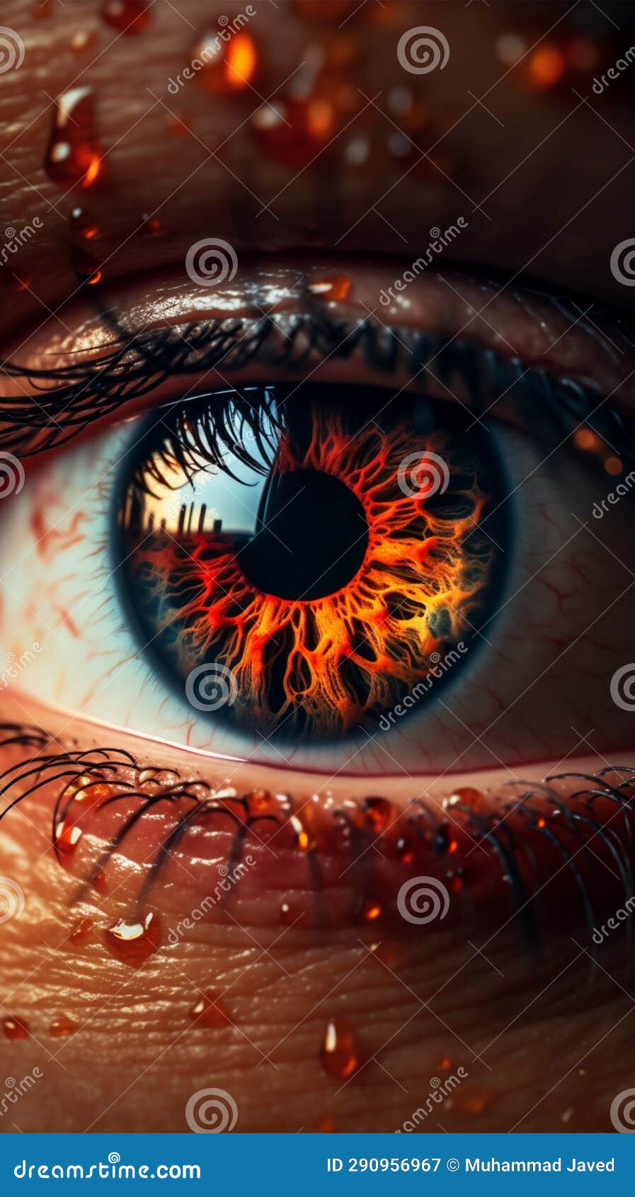 Macro Image of Human Eye with Fire Flames . Mixed Media Stock ...