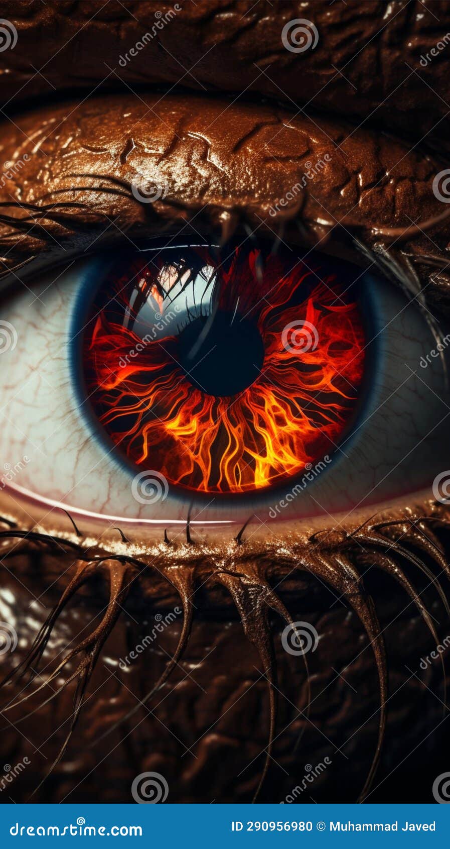 Macro Image of Human Eye with Fire Flames . Mixed Media Stock ...