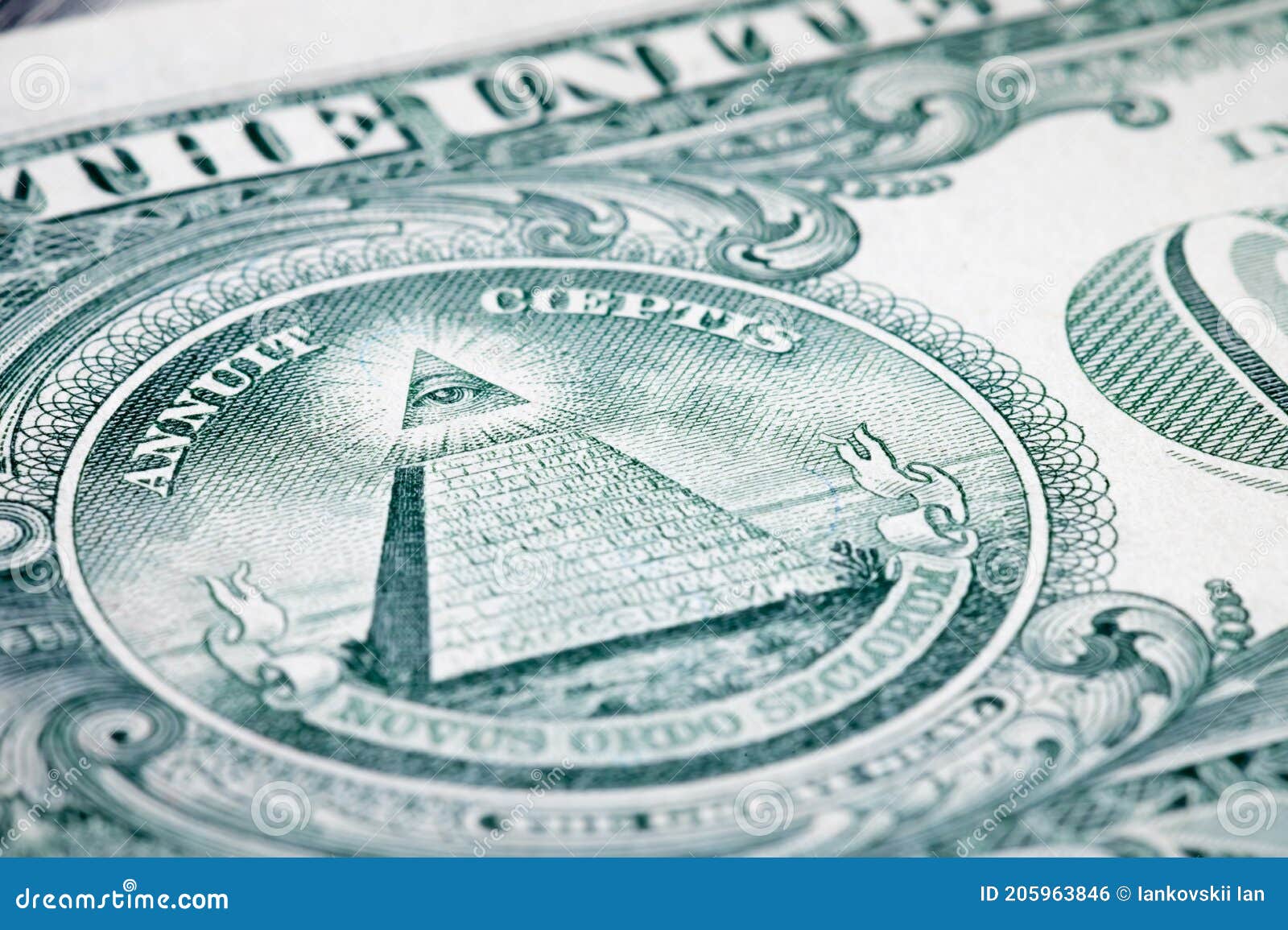 Macro Image of One Dollar Bill with a Truncated Pyramid and an All ...