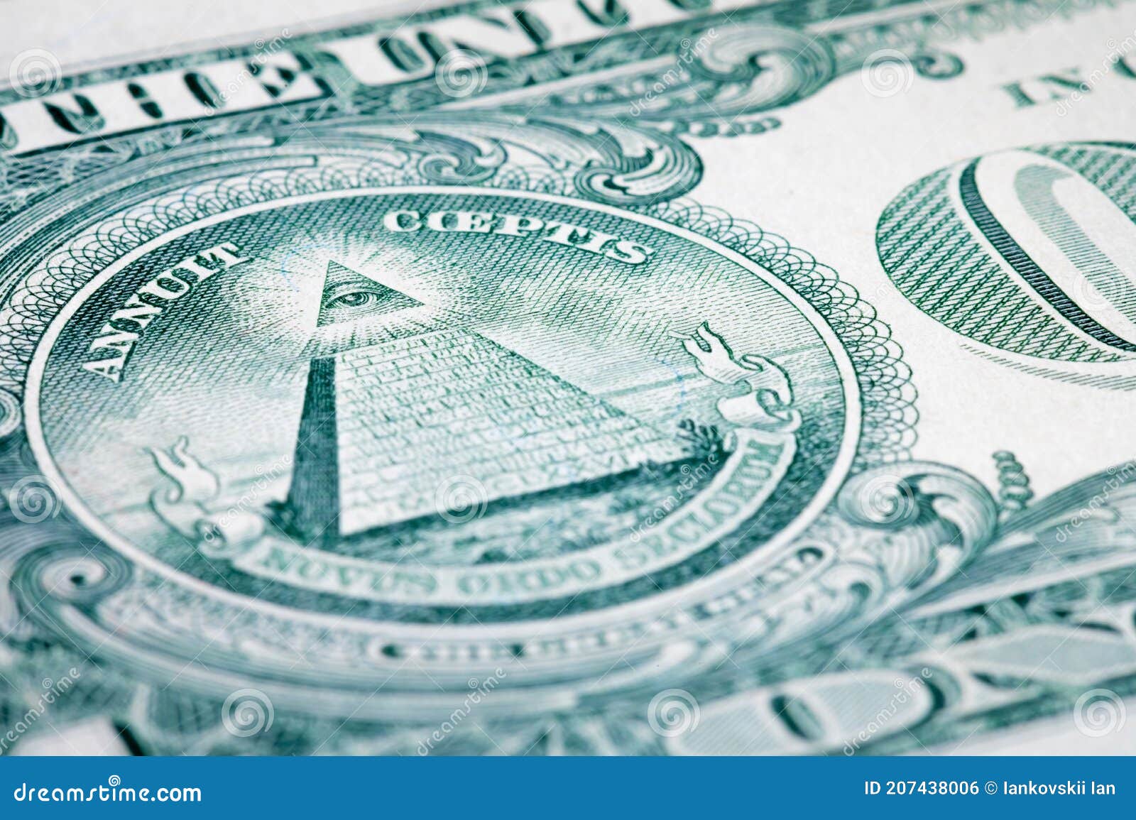 Macro Image of One Dollar Bill with a Truncated Pyramid and an All ...