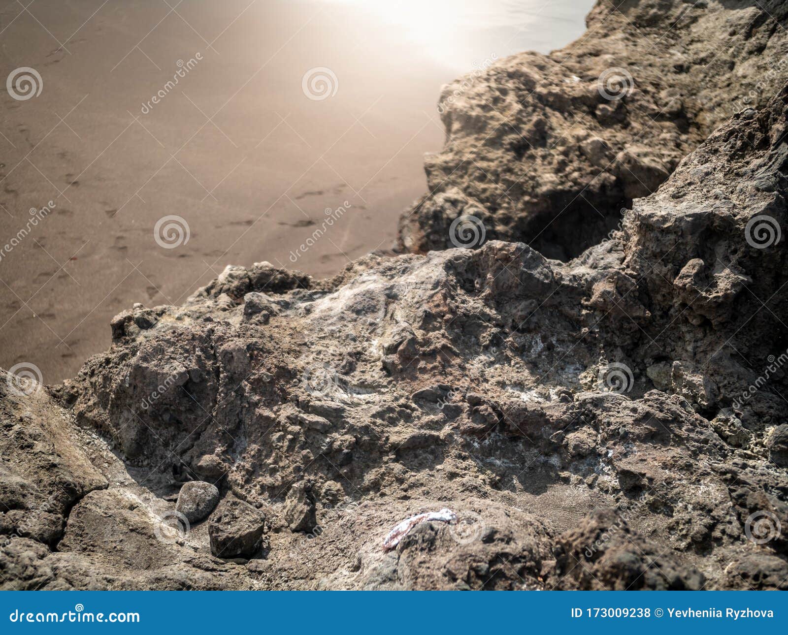 Macro Image of Sharp Cliffs and Rocks on the Sandy Ocean Beach Stock ...