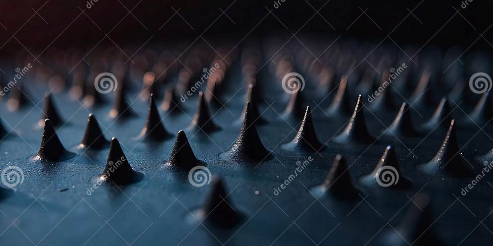 Macro Image of a Solid Glossy Black Surface with Numerous Spikes Standing Up. Front View Stock ...