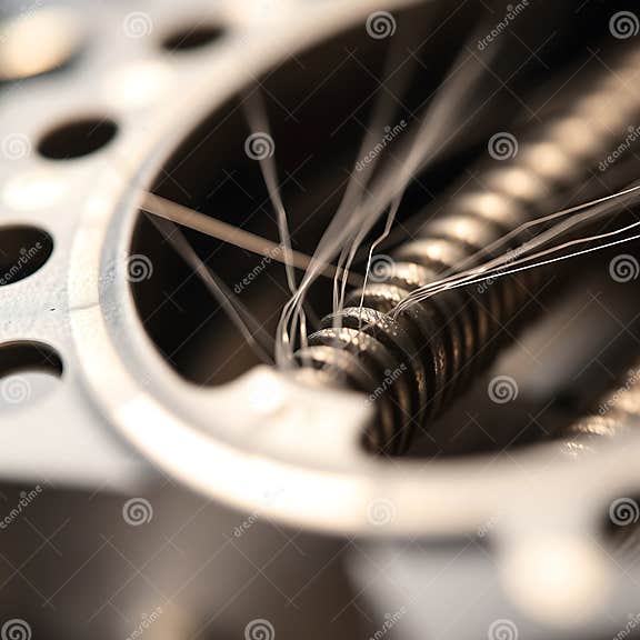 A Macro Image of a Threading Die with Metallic Threads in Motion ...