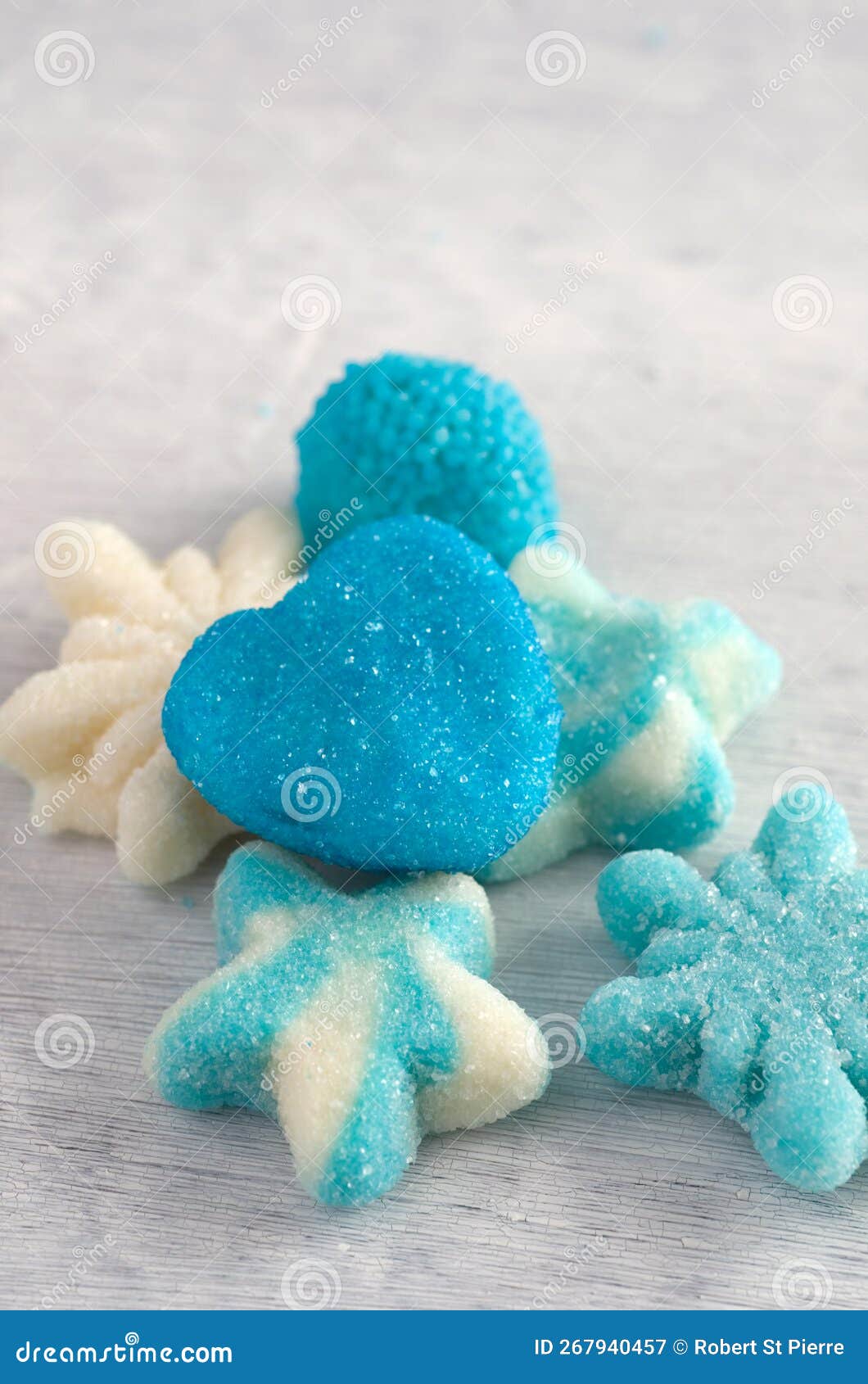 Macro Image of Various Blue Soft Candies on Old Wood Board Stock Image ...