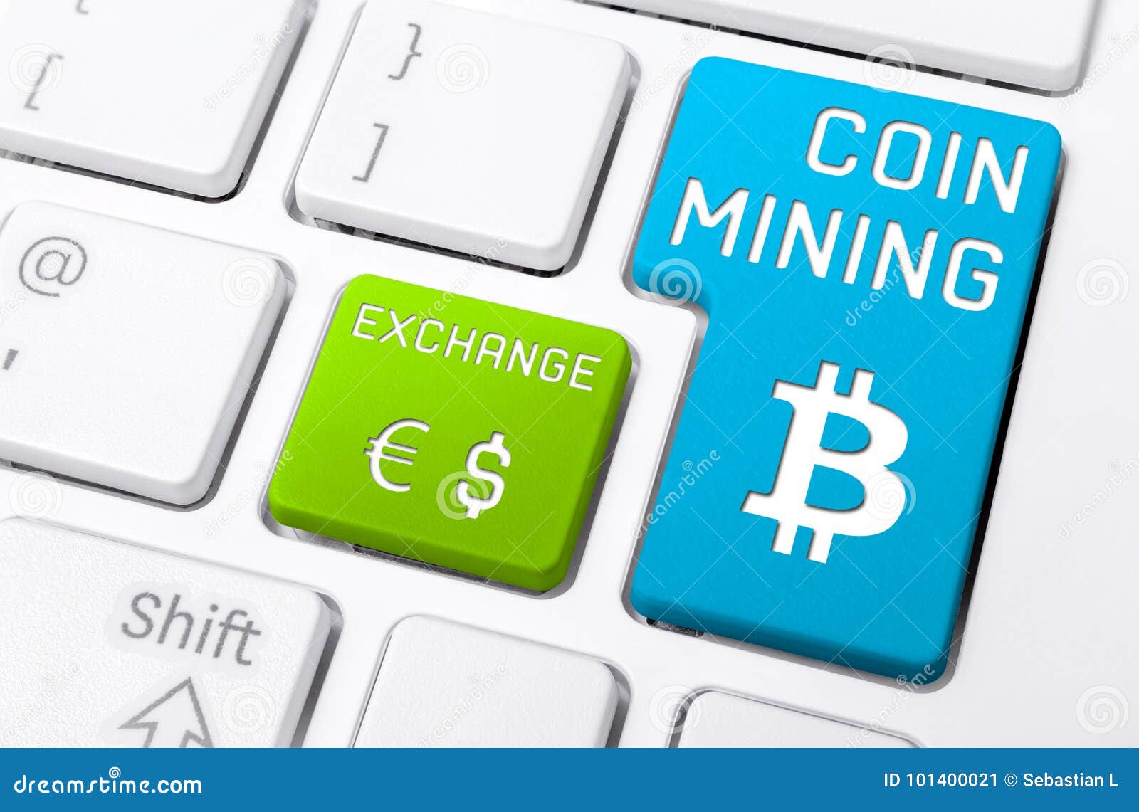 Macro of a Keyboard with Coin Mining and Exchange Buttons, Both with ...