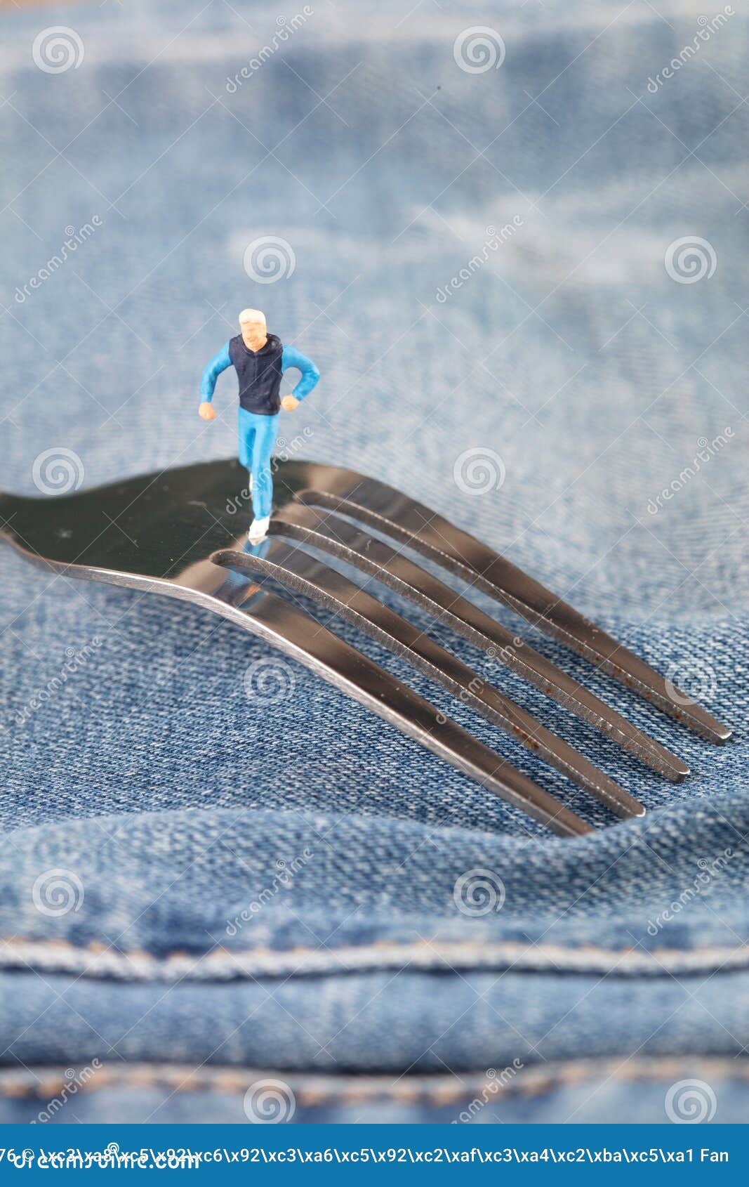 Macro Middle-aged Man Model Running on Fork Stock Photo - Image of ...