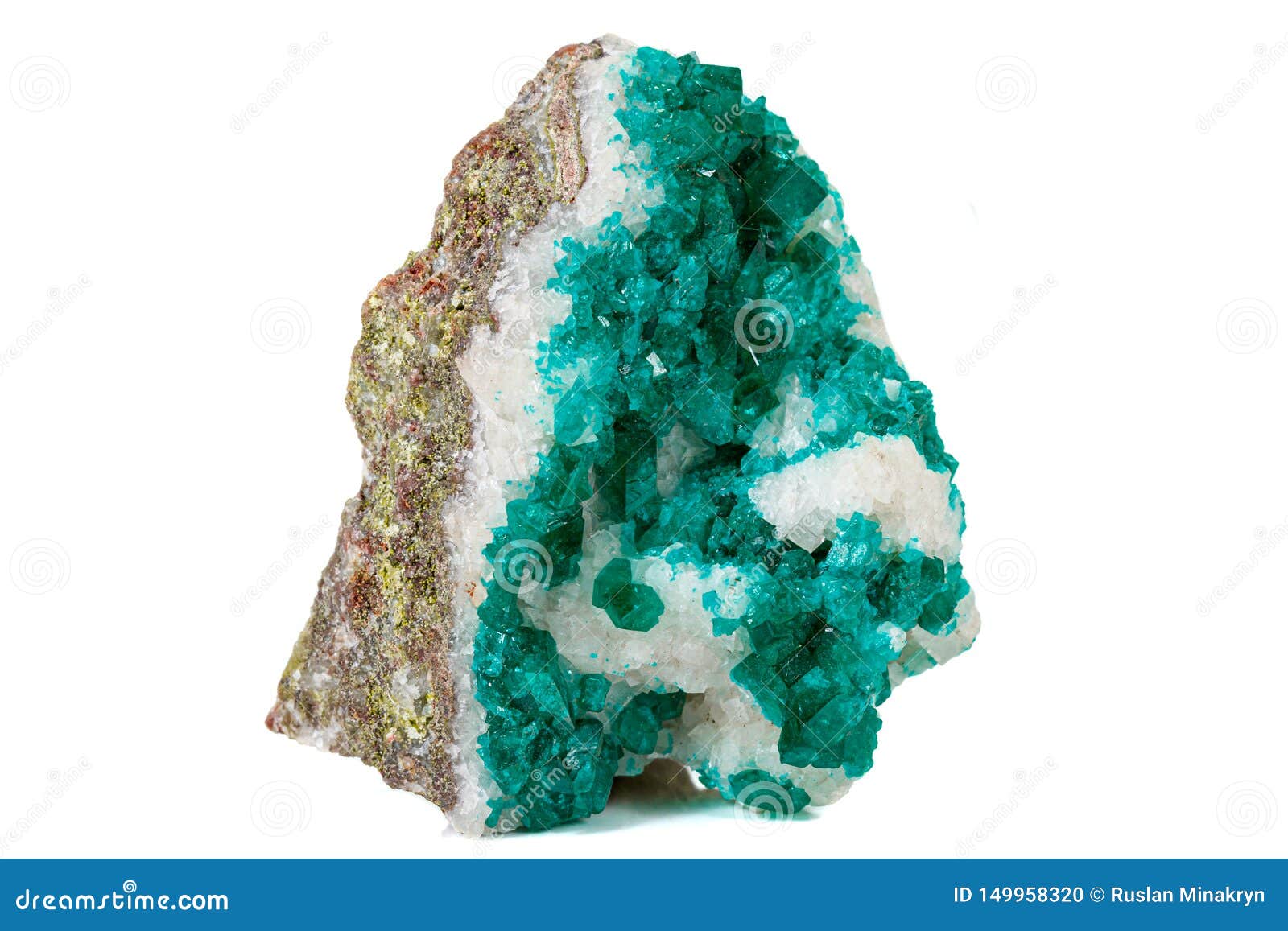 Macro Mineral Stone Dioptase Silicate Copper on a White Background ...