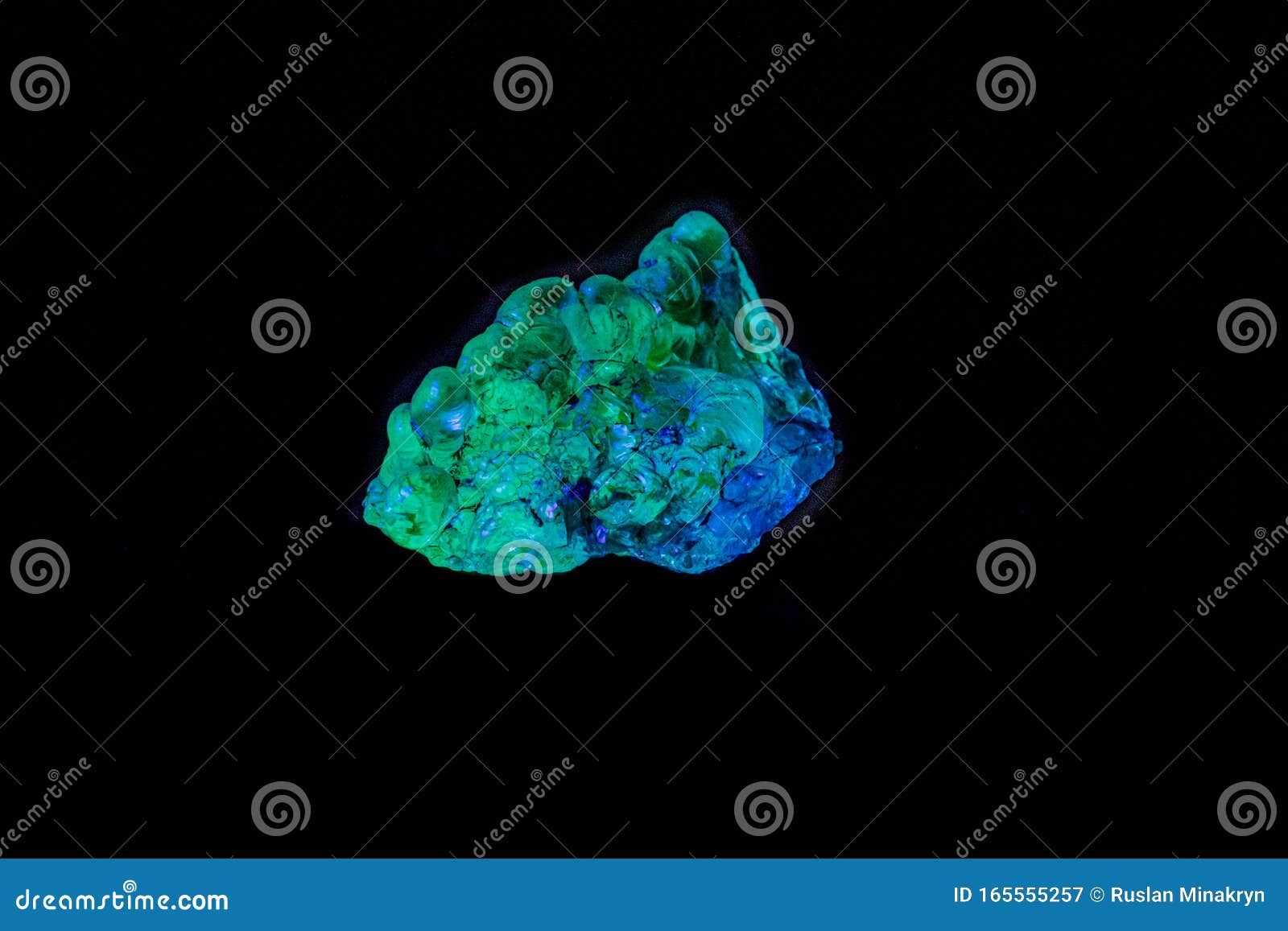 Macro Mineral Stone Opal Under Ultraviolet Light on a Black Background ...