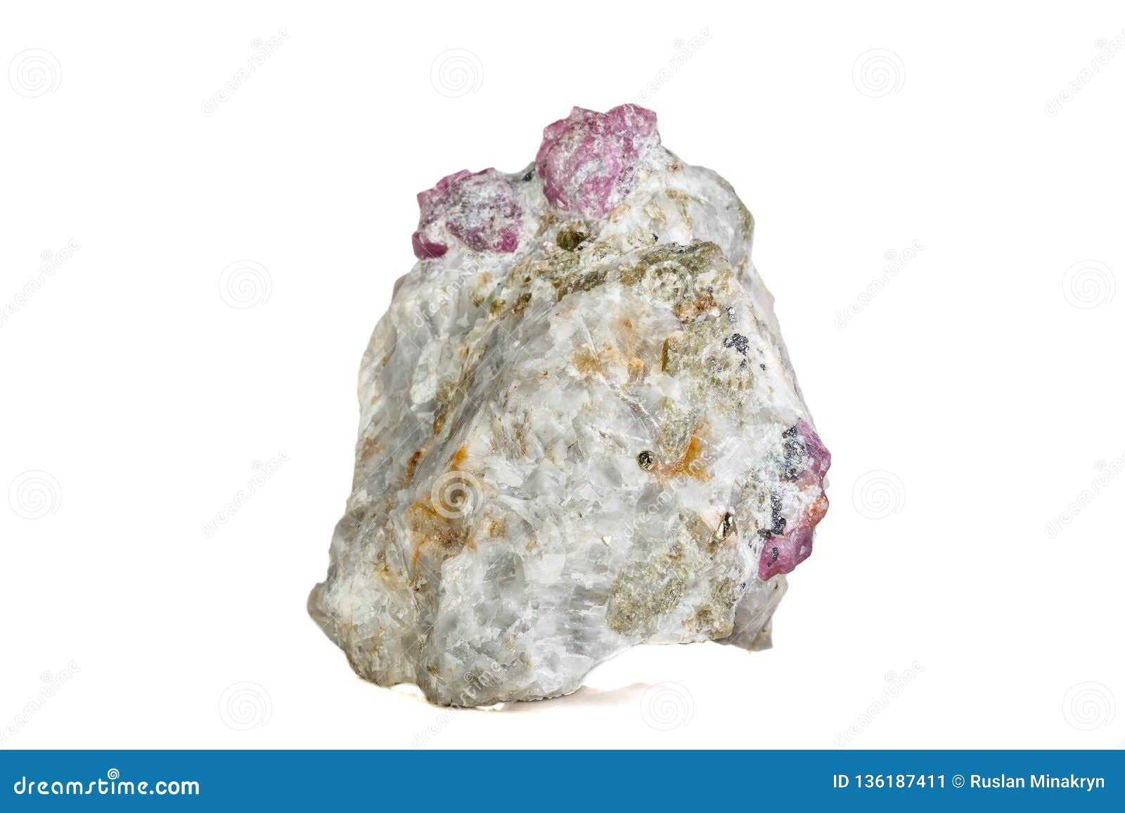 Macro Mineral Stone Ruby in Rock on White Background Stock Image ...