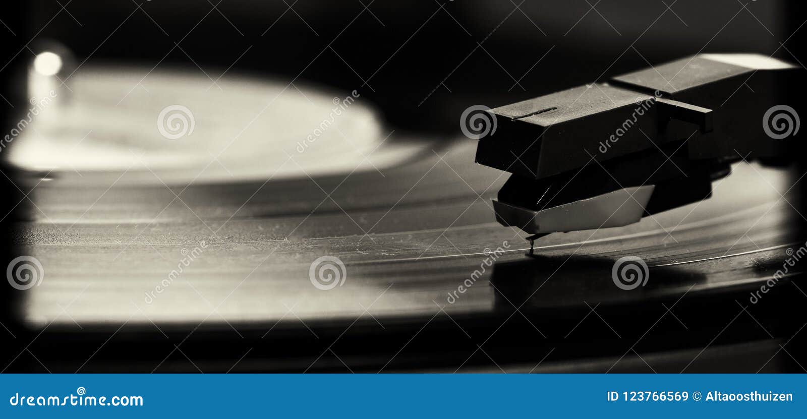 Macro of Old Vinyl Record Player in Black and White Stock Image - Image ...