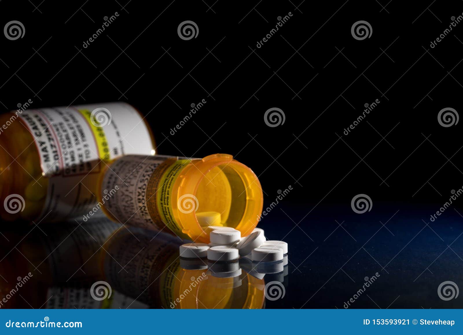 Macro of Oxycodone Opioid Tablets with Prescription Bottles Against ...
