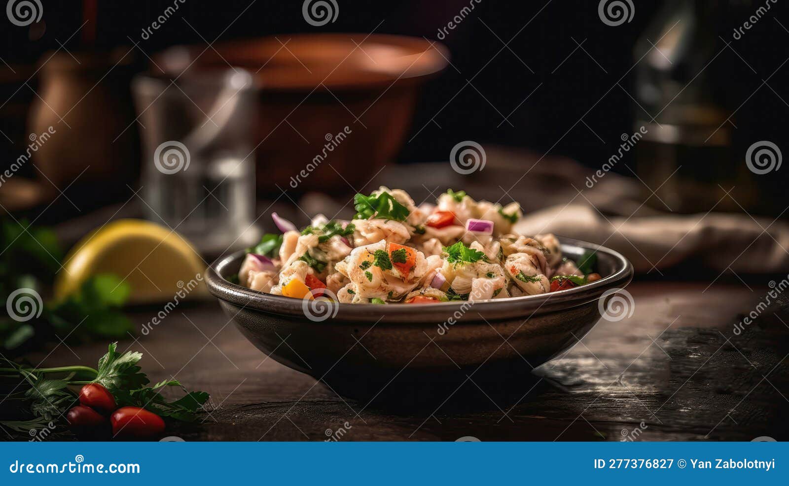 Macro Photo Ceviche on Stone Rustic Pub. Generative AI Stock ...