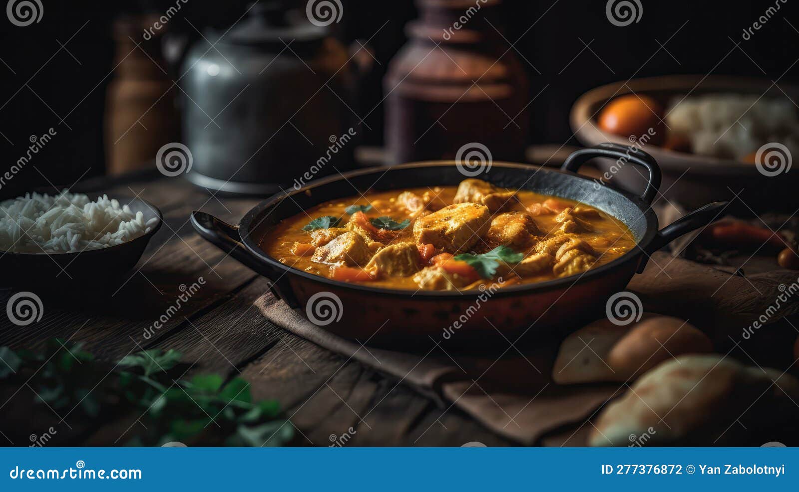 Macro Photo Chicken Curry on Stone Rustic Pub. Generative AI Stock ...