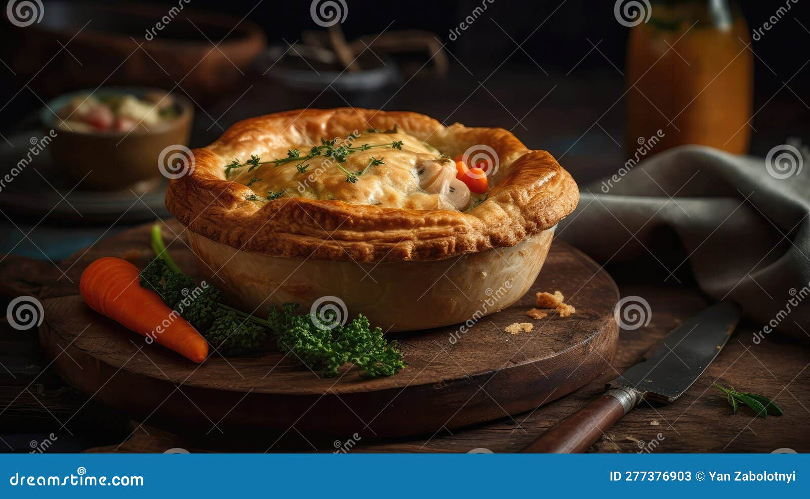Macro Photo Chicken Pot Pie on Stone Rustic Pub. Generative AI Stock ...