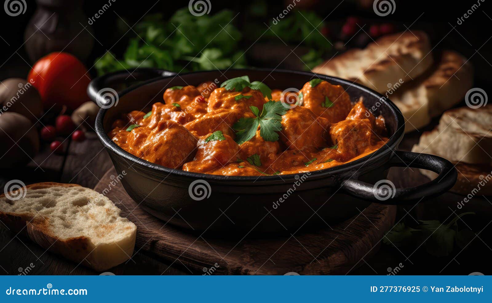 Macro Photo Chicken Tikka Masala on Stone Rustic Pub. Generative AI ...