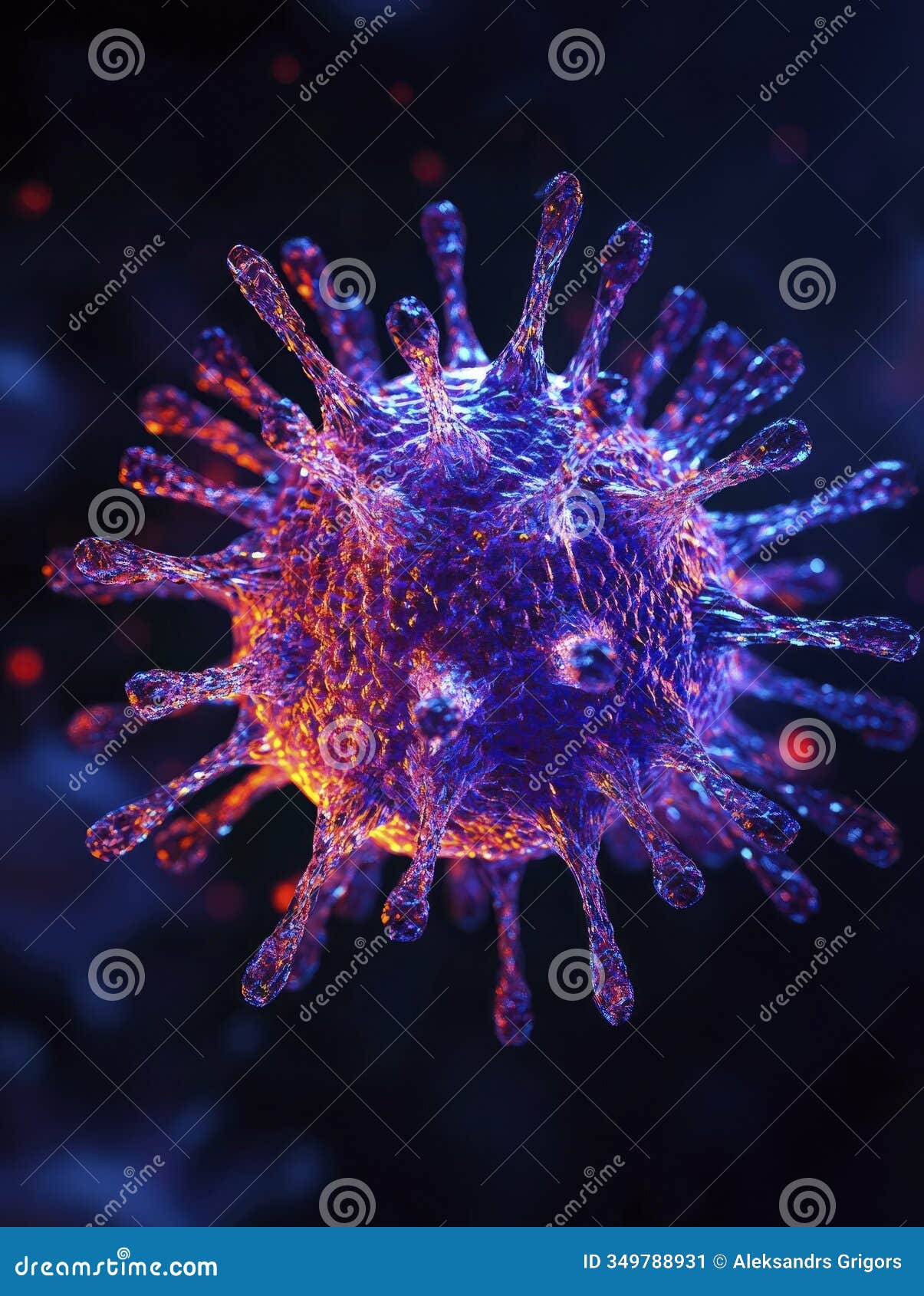 Macro Photo of a Complex Virus Structure with Spikes, Illuminated in ...