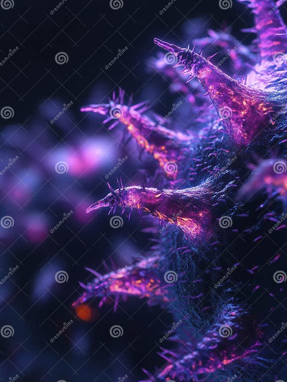 Macro Photo of a Complex Virus Structure with Spikes, Illuminated in Ultraviolet Light Stock ...
