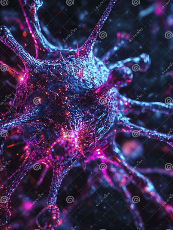 Macro Photo of a Complex Virus Structure with Spikes, Illuminated in ...