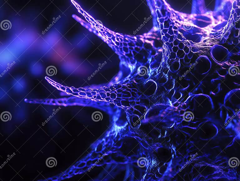 Macro Photo of a Complex Virus Structure with Spikes, Illuminated in ...