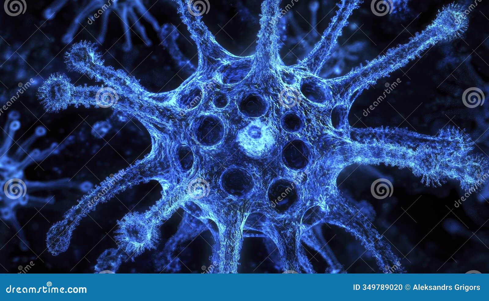Macro Photo of a Complex Virus Structure with Spikes, Illuminated in ...