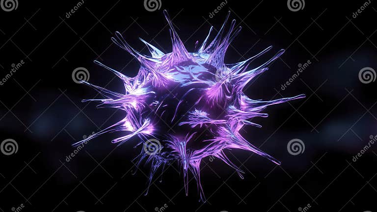 Macro Photo of a Complex Virus Structure with Spikes, Illuminated in ...