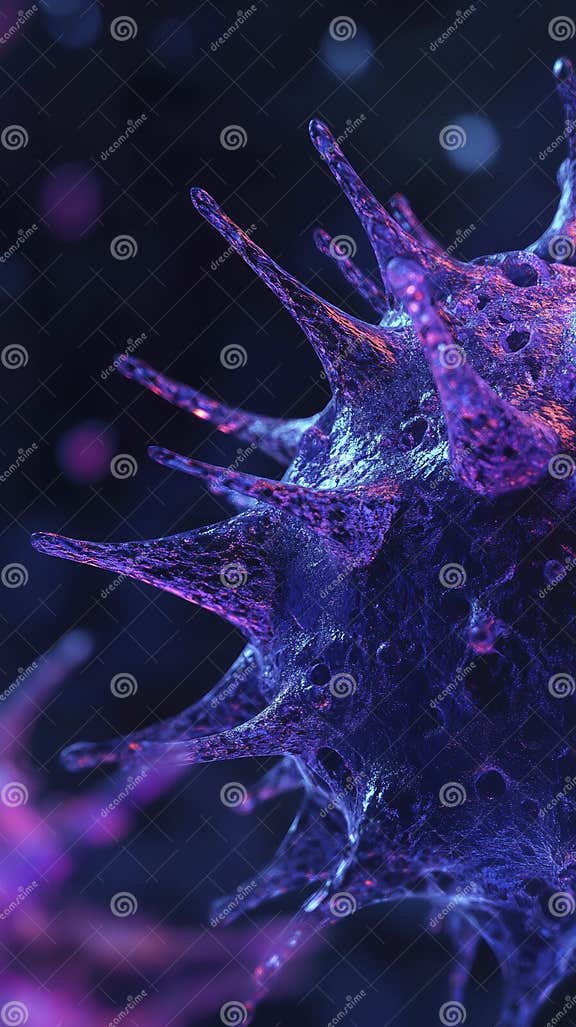 Macro Photo of a Complex Virus Structure with Spikes, Illuminated in ...