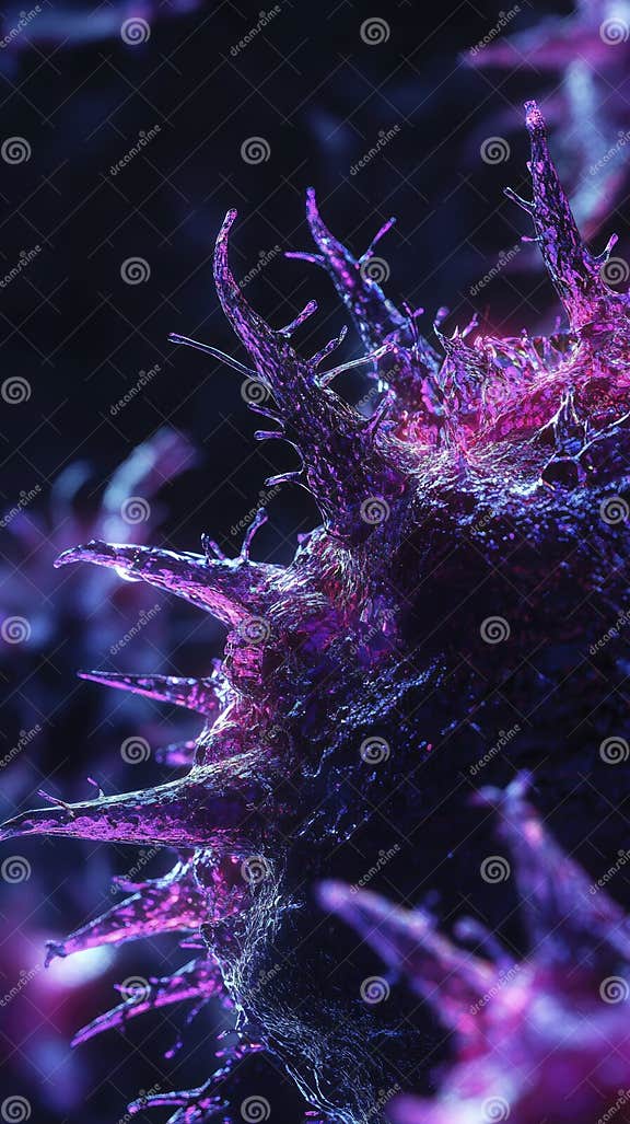 Macro Photo of a Complex Virus Structure with Spikes, Illuminated in Ultraviolet Light Stock ...