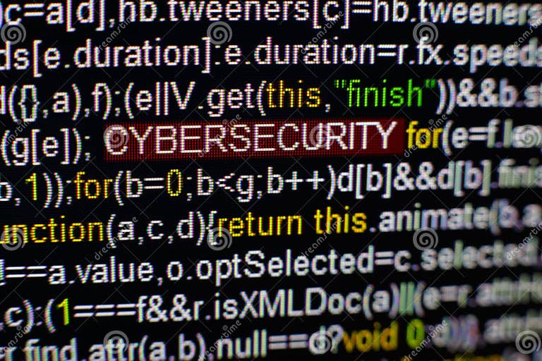 Macro Photo Of Computer Screen With Program Source Code And Highlighted Cybersecurity 