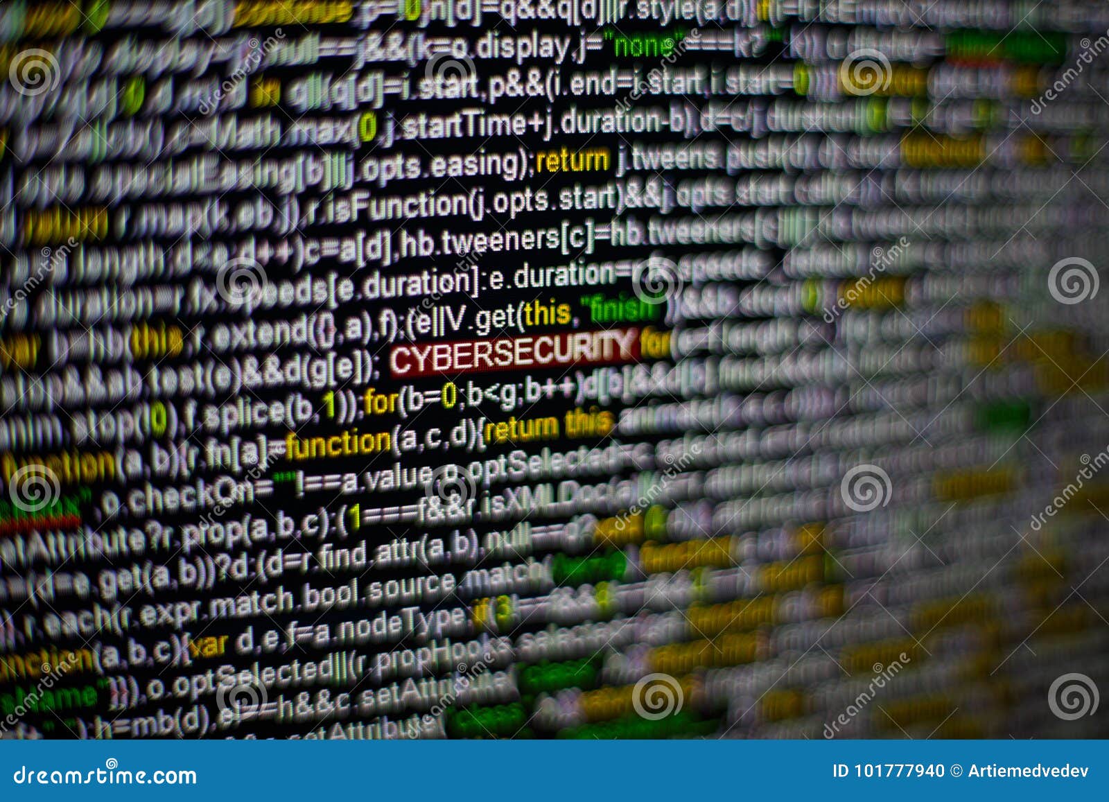 Macro Photo Of Computer Screen With Program Source Code And Highlighted