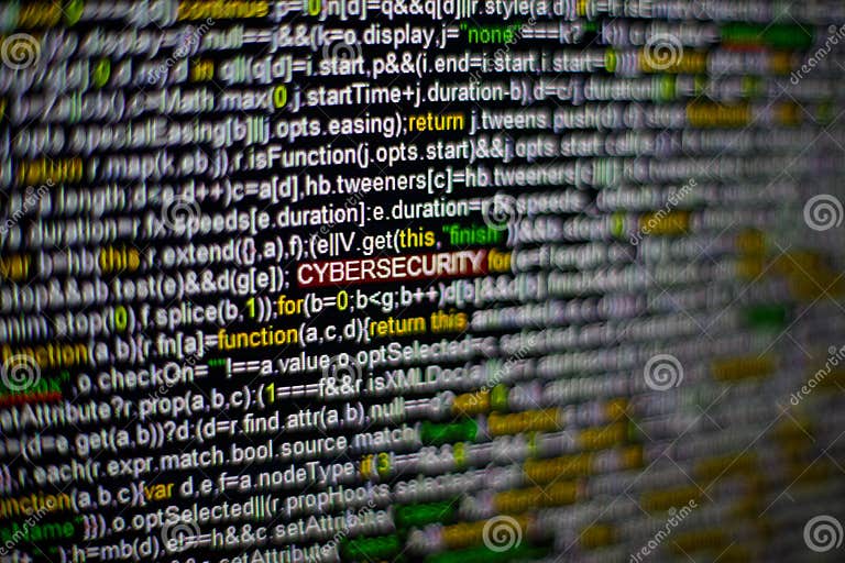 Macro Photo Of Computer Screen With Program Source Code And Highlighted Cybersecurity