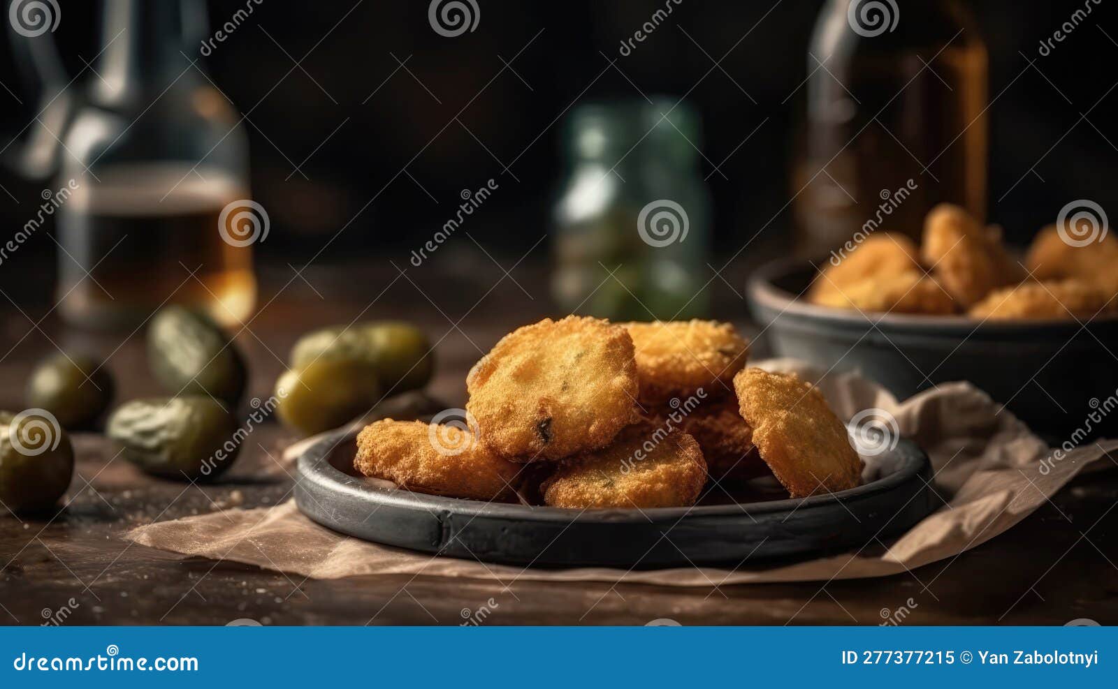Macro Photo Fried Pickles on Stone Rustic Pub. Generative AI Stock ...