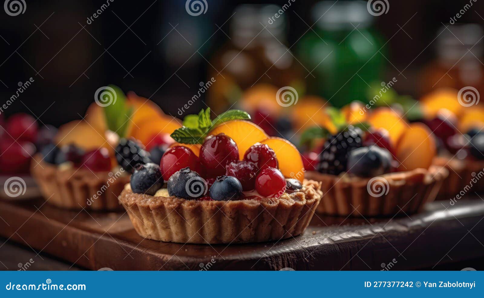 Macro Photo Fruit Tarts on Stone Rustic Pub. Generative AI Stock ...