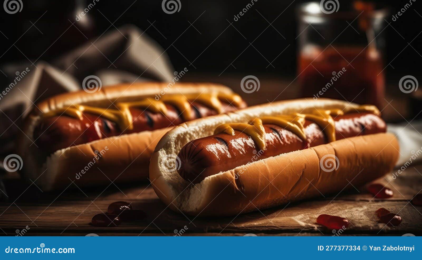 Macro Photo Hot Dogs on Stone Rustic Pub. Generative AI Stock ...