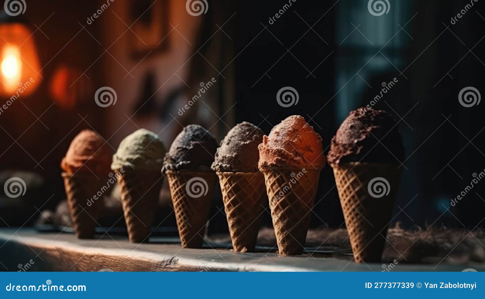 Macro Photo Ice Cream Cones on Stone Rustic Pub. Generative AI Stock ...