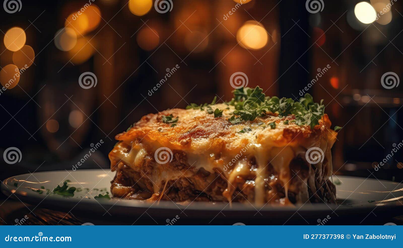 Macro Photo Lasagna on Stone Rustic Pub. Generative AI Stock ...