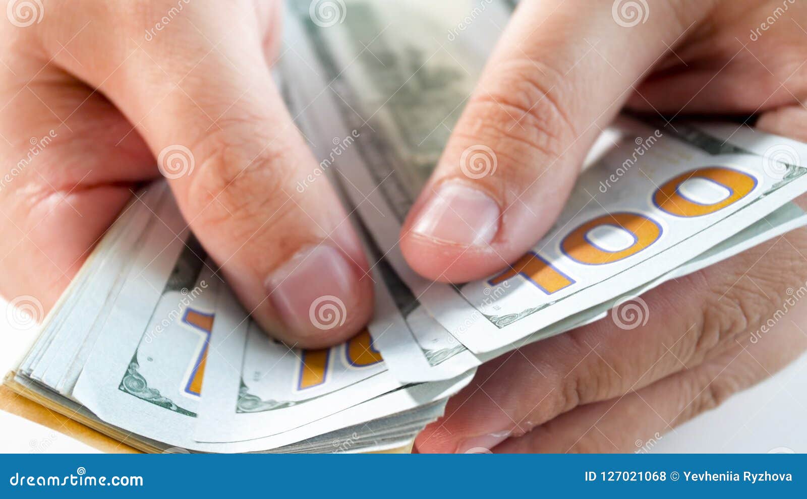 Macro Image of Man Holding Big Stack of Money in Hands Stock Photo ...