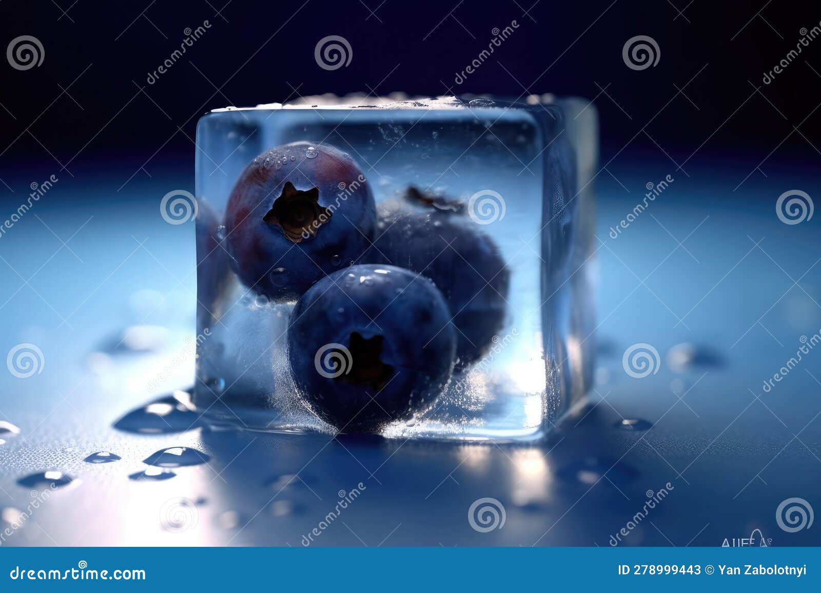 Macro Photo One Blueberry in an Ice Cube. Generative AI Stock ...