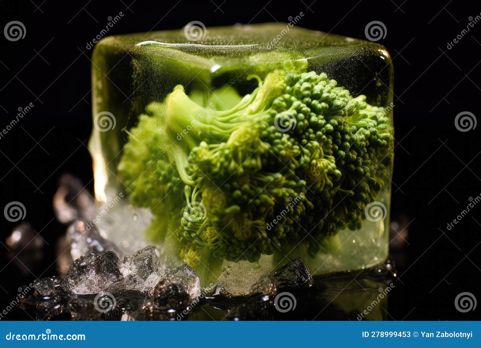 Macro Photo One Broccoli in an Ice Cube. Generative AI Stock ...