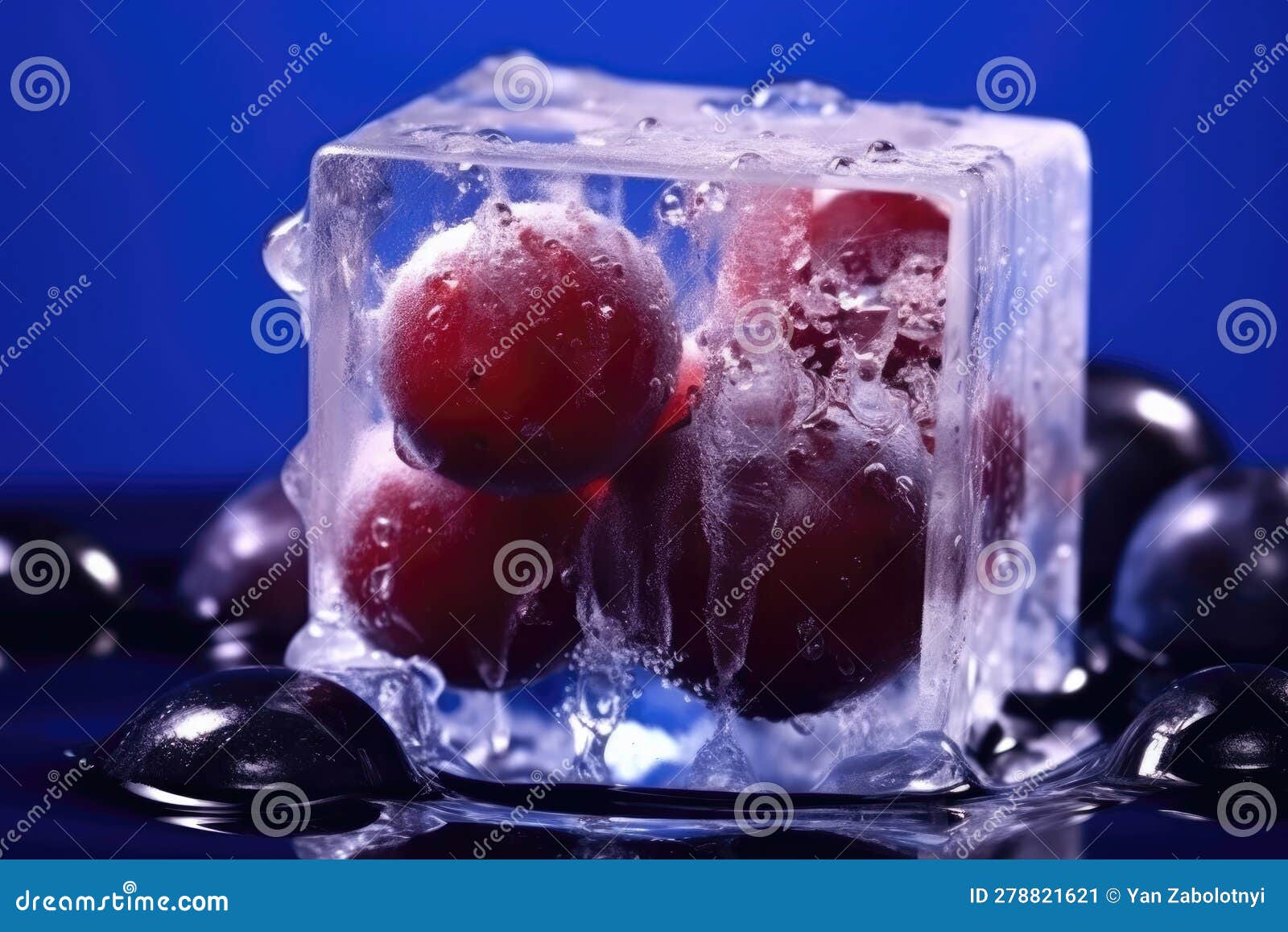 Macro Photo One Grape in an Ice Cube. Generative AI Stock Illustration ...