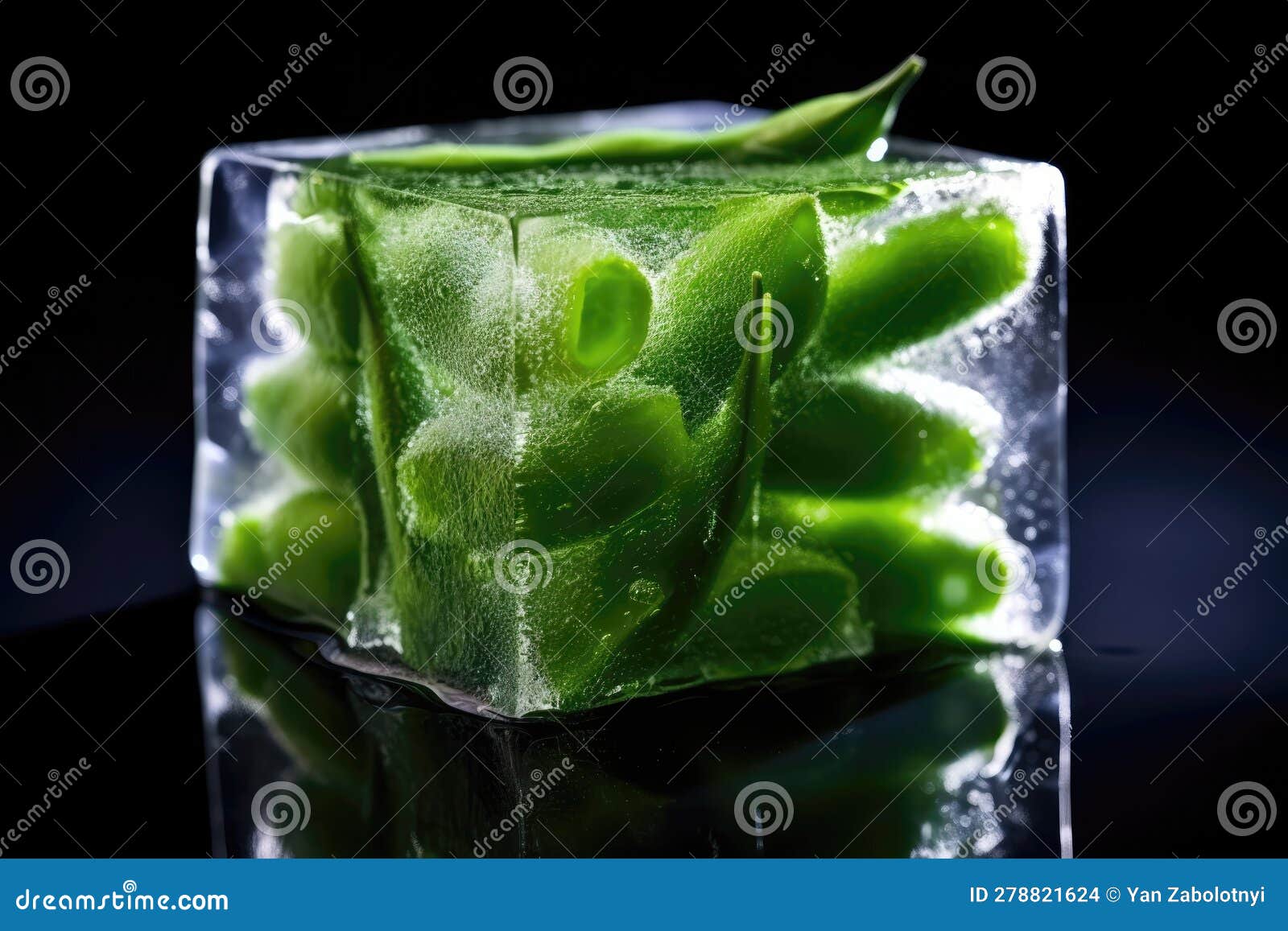 Macro Photo One Green Beans in an Ice Cube. Generative AI Stock ...