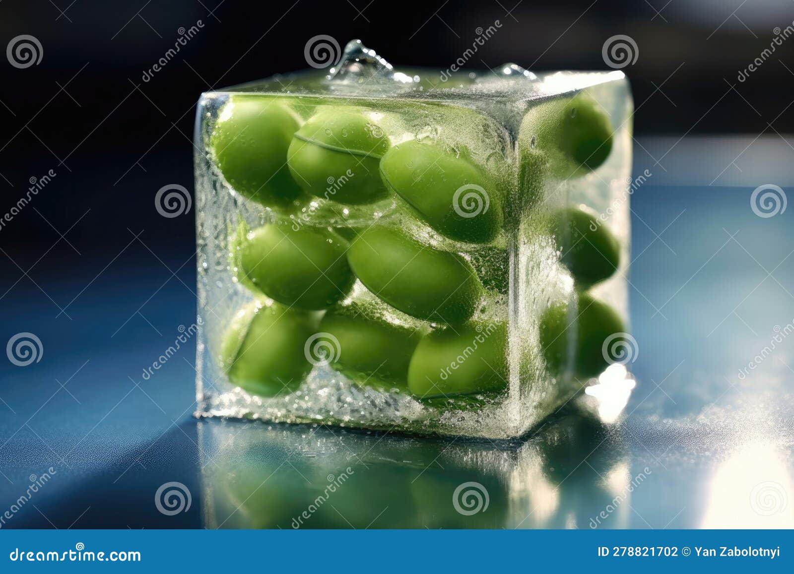 Macro Photo One Peas in an Ice Cube. Generative AI Stock Illustration ...