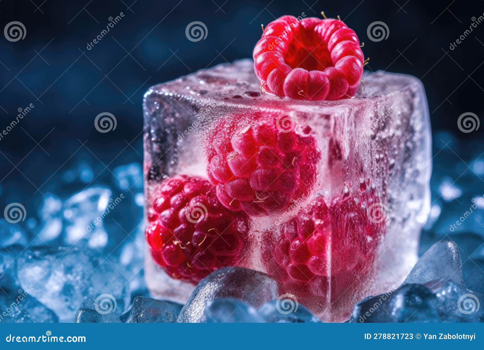 Macro Photo One Raspberry in an Ice Cube. Generative AI Stock ...