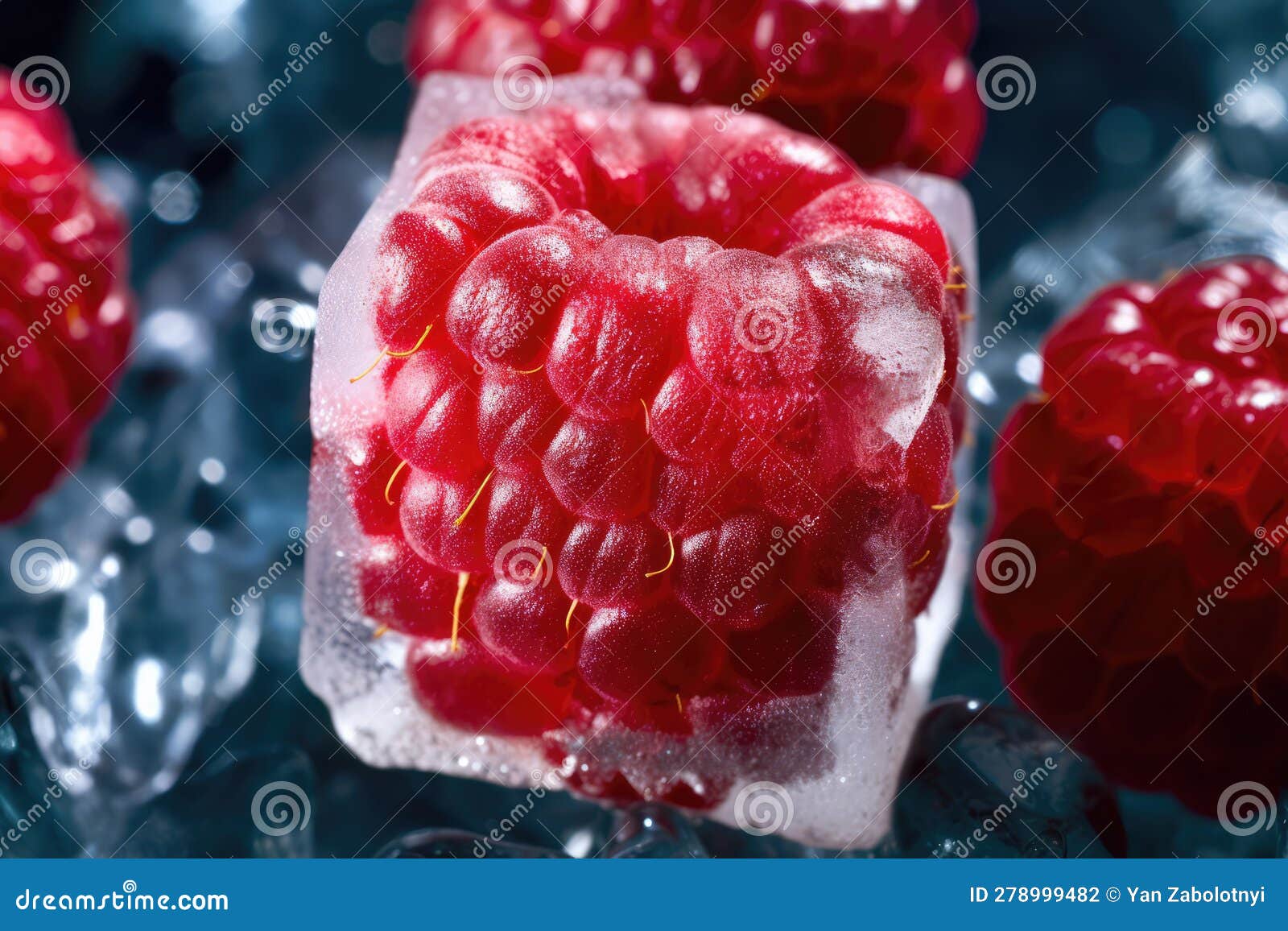 Macro Photo One Raspberry in an Ice Cube. Generative AI Stock ...