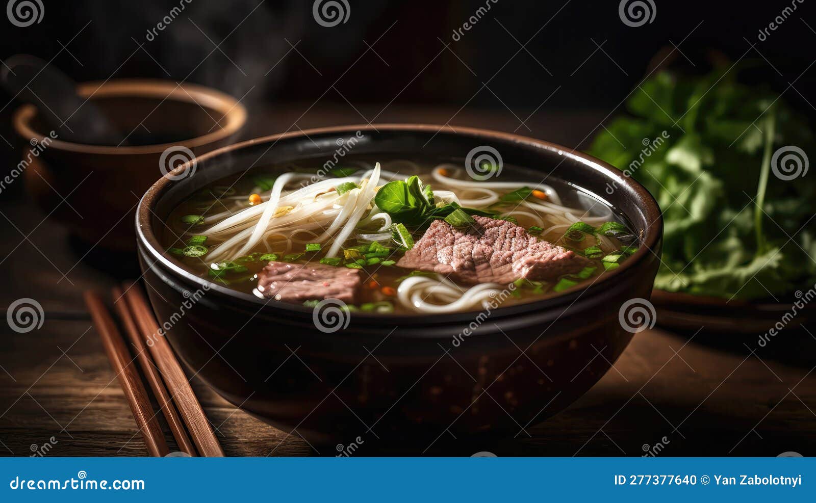 Macro Photo Pho Bo Beef Pho on Stone Rustic Pub. Generative AI Stock ...
